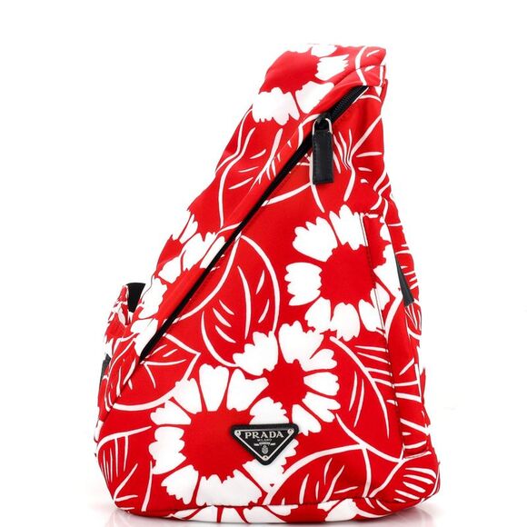 Prada | Bags | Prada Zip Sling Backpack Printed Tessuto Print Red ...